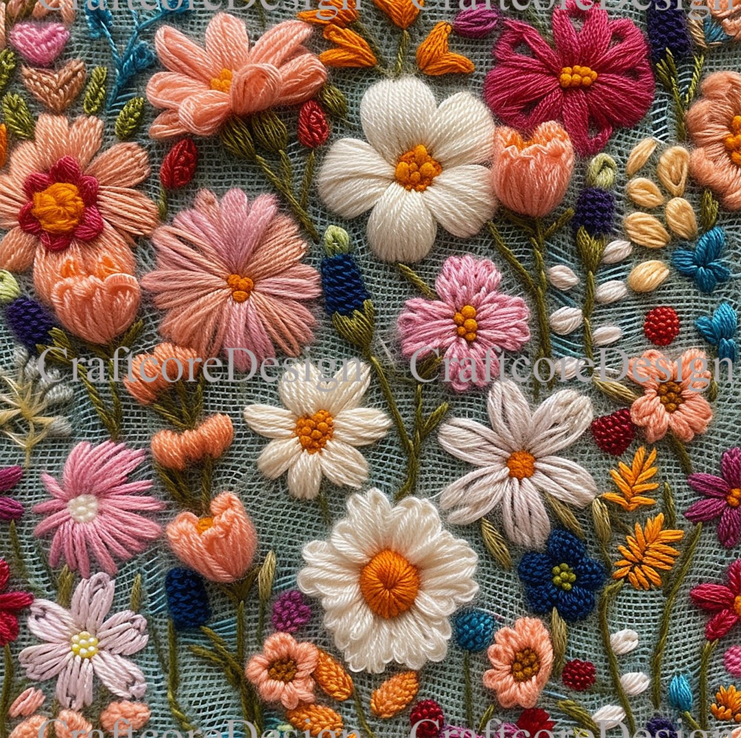 3D Floral Embroidery Seamless File | Knit Spring Flowers Digital Paper ...