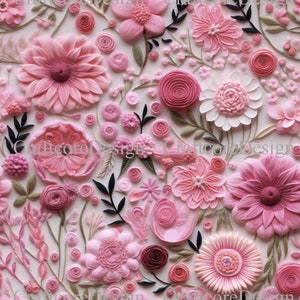 4x Pink Floral 3D Seamless File | 3D Pink Flowers Digital Paper | Cute ...