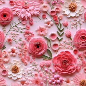 4x Pink Floral 3D Seamless File | 3D Pink Flowers Digital Paper | Cute ...