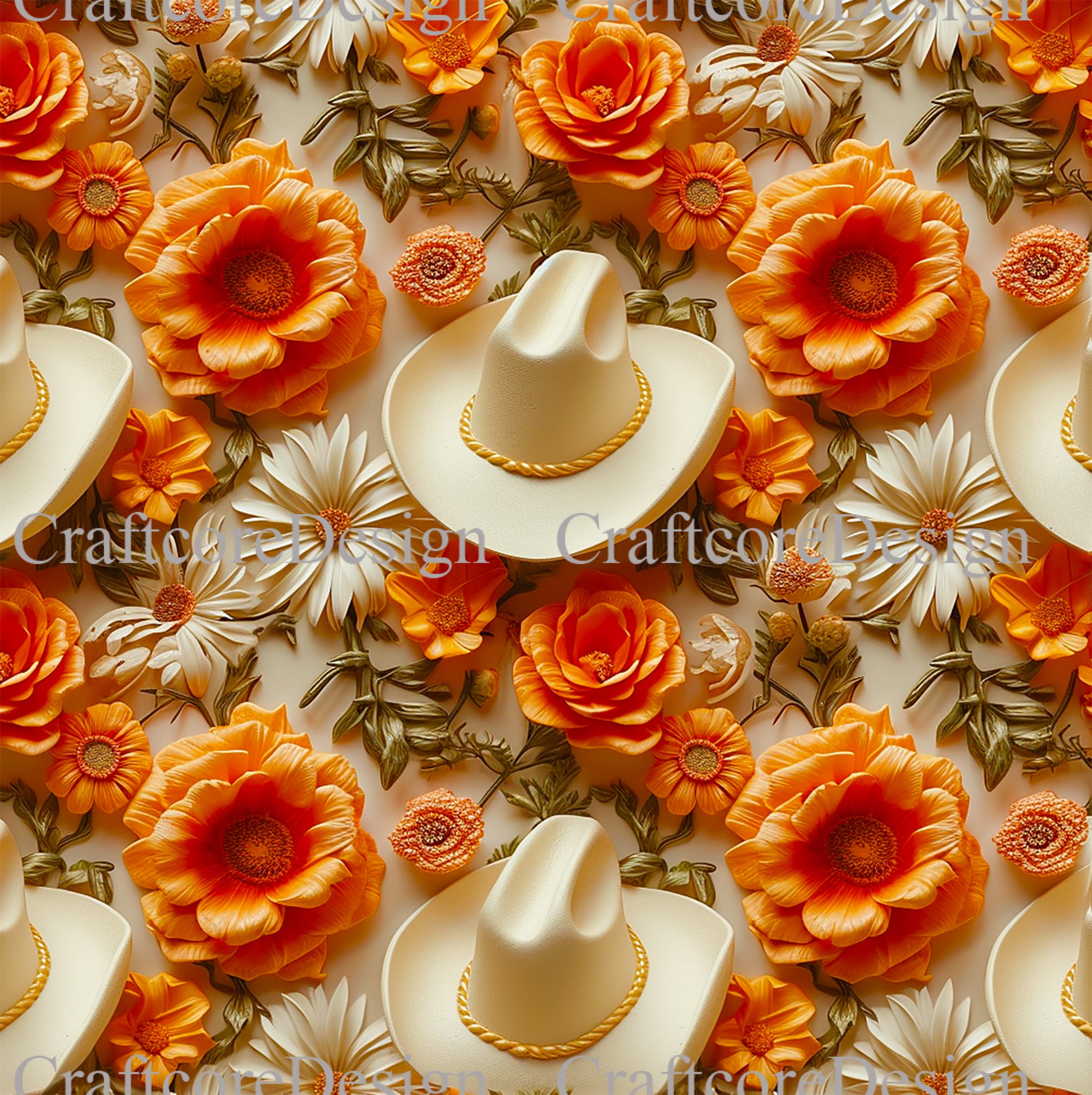 Western Floral Cowgirl Seamless Floral Cowboy Hat Western Boho Digital ...