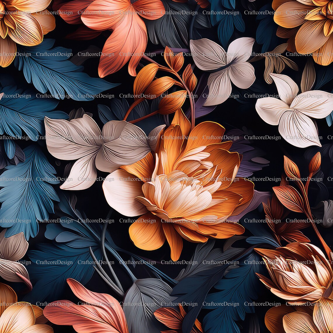 3 X Fall Leaf Floral Seamless File | Fall Leaves Flowers Digital Paper ...