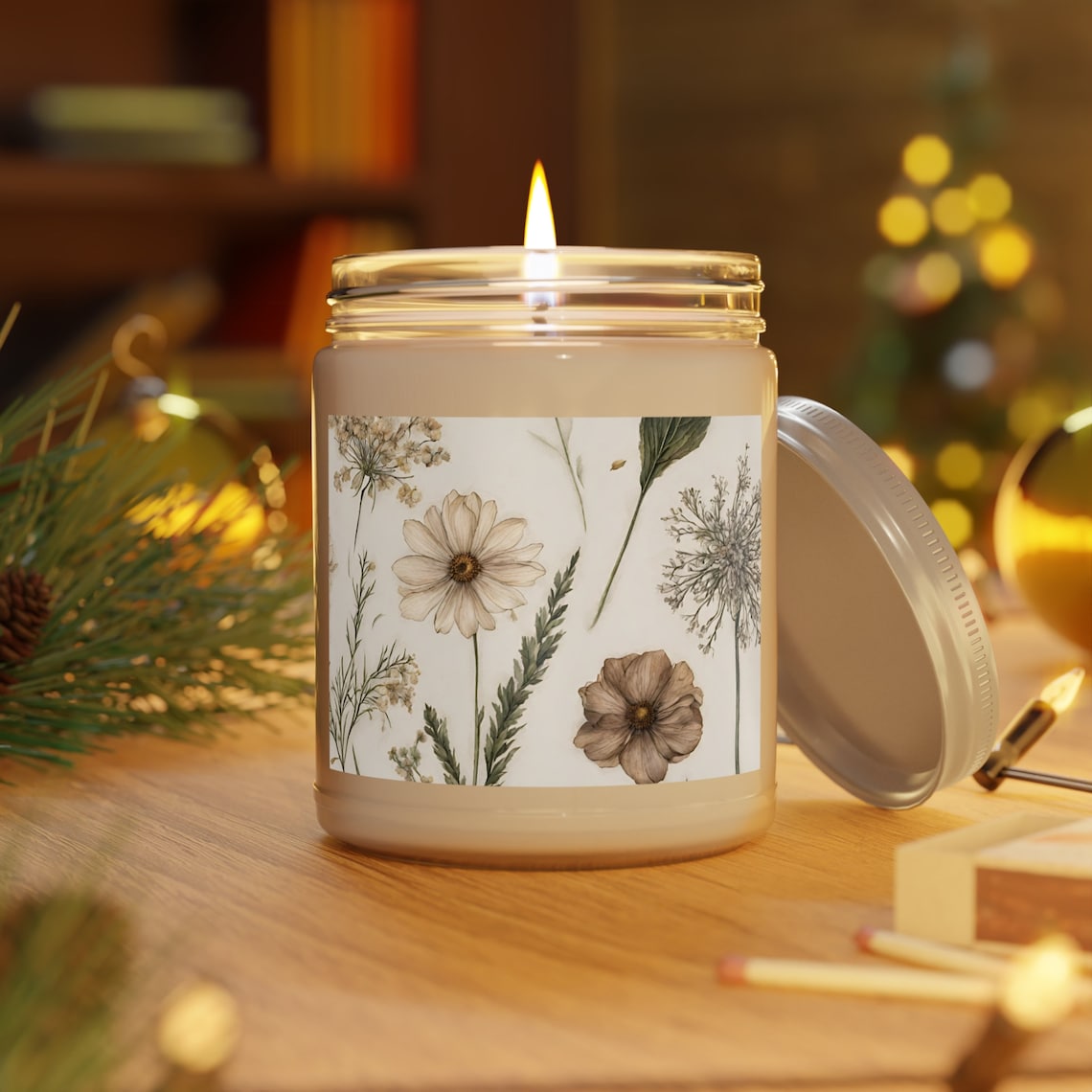 Flower Design Scented Candles, 9oz, Candle, Soy Wax, - Etsy