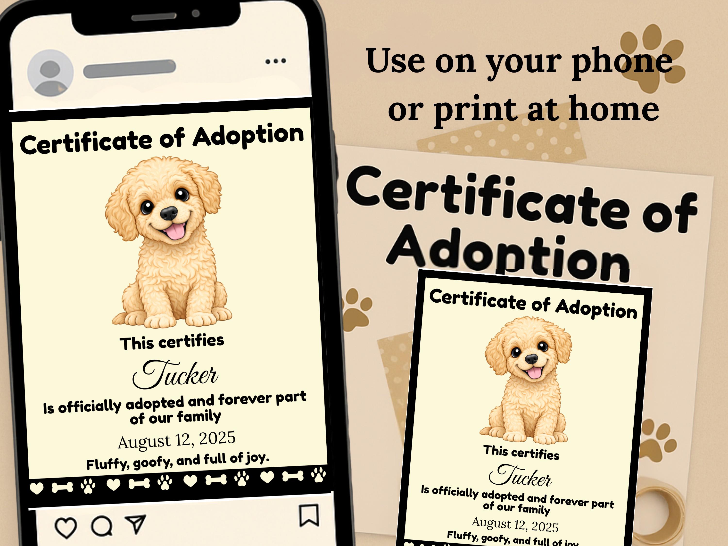Goldendoodle Adoption Certificate, Dog Gotcha Day Keepsake (printable ...
