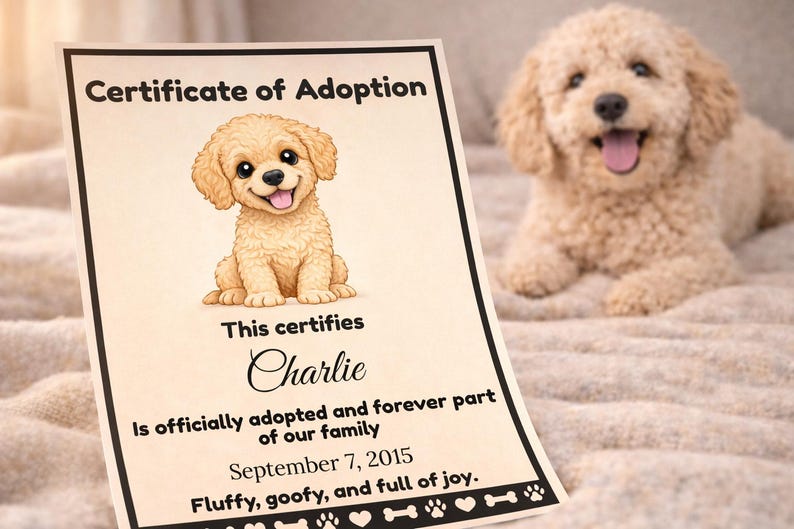 Goldendoodle Adoption Certificate, Dog Gotcha Day Keepsake (printable ...