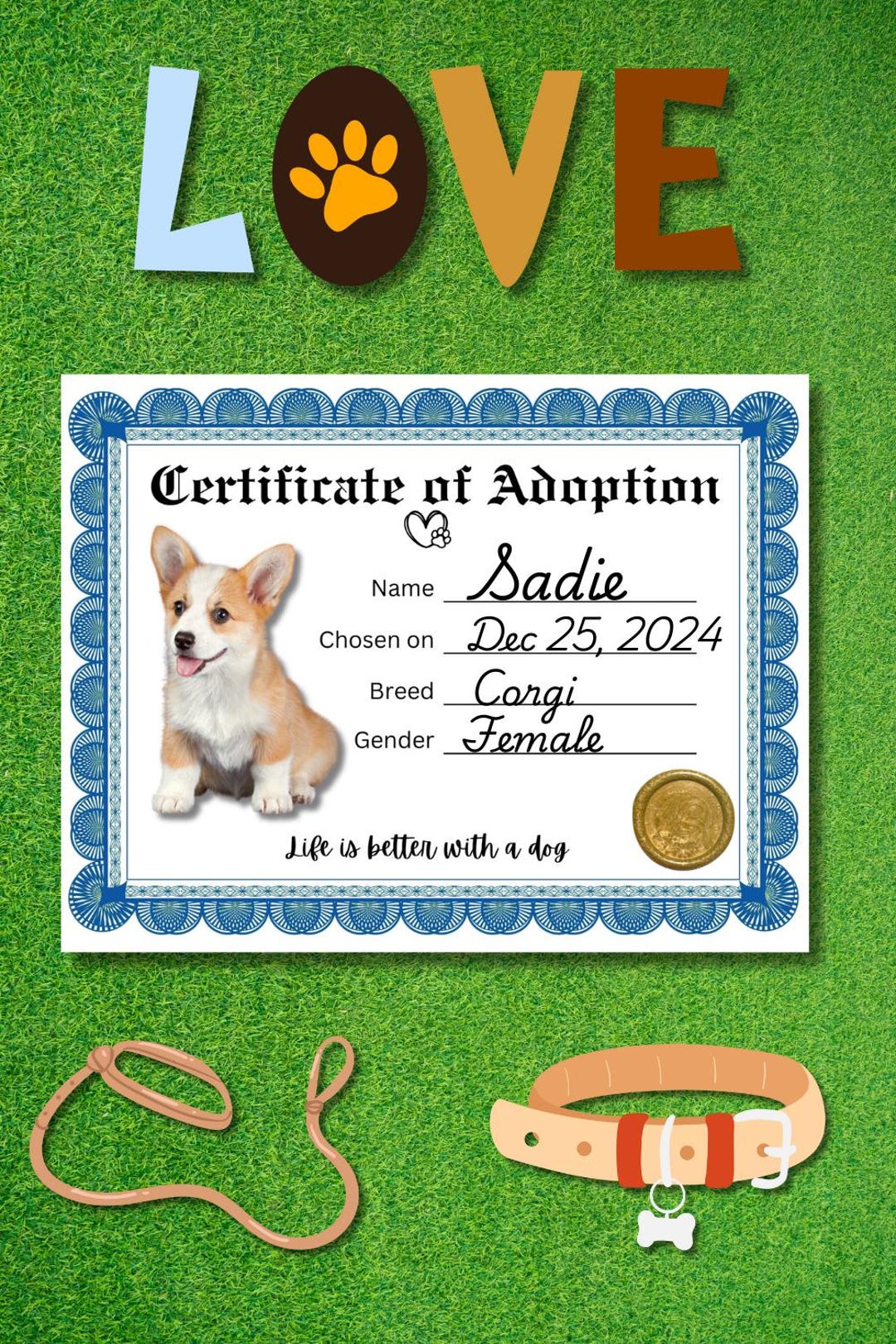 Personalized Corgi Adoption Certificate Gotcha Day Digital Download - Etsy