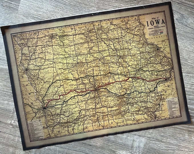 Iowa Map Fabric Piece. 17 by 12 Inch. Vintage IA Small Map Panel of ...