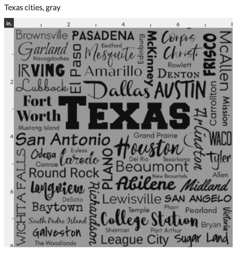 Texas Fabric Yardage. TX Cities Cotton Material by the Fat Quarter or ...