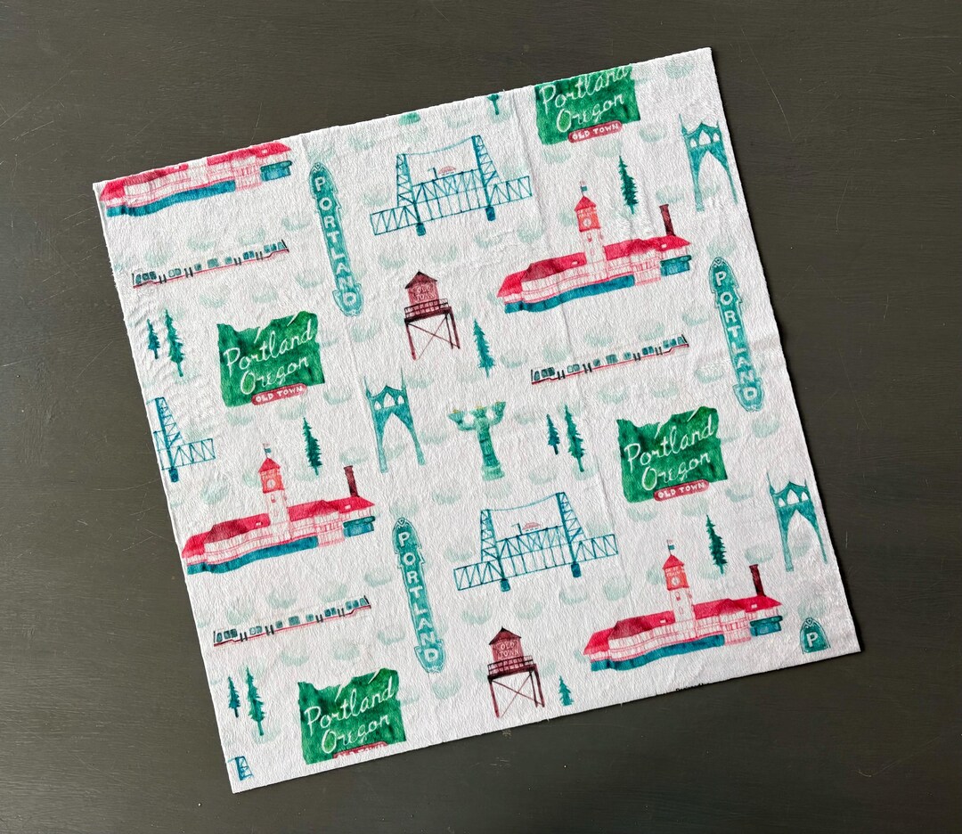 Portland Minky Fabric Piece. 18 by 18 Inch Square. Soft Oregon Themed Polyester Material. - Etsy