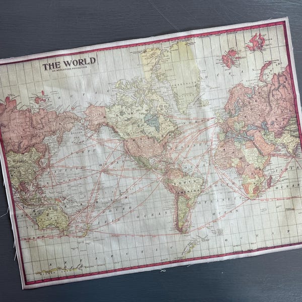 World Map Fabric - Etsy