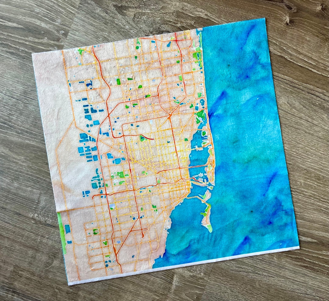 Miami Map Minky Fabric Piece. 18 by 18 Inch Square. Soft Florida ...