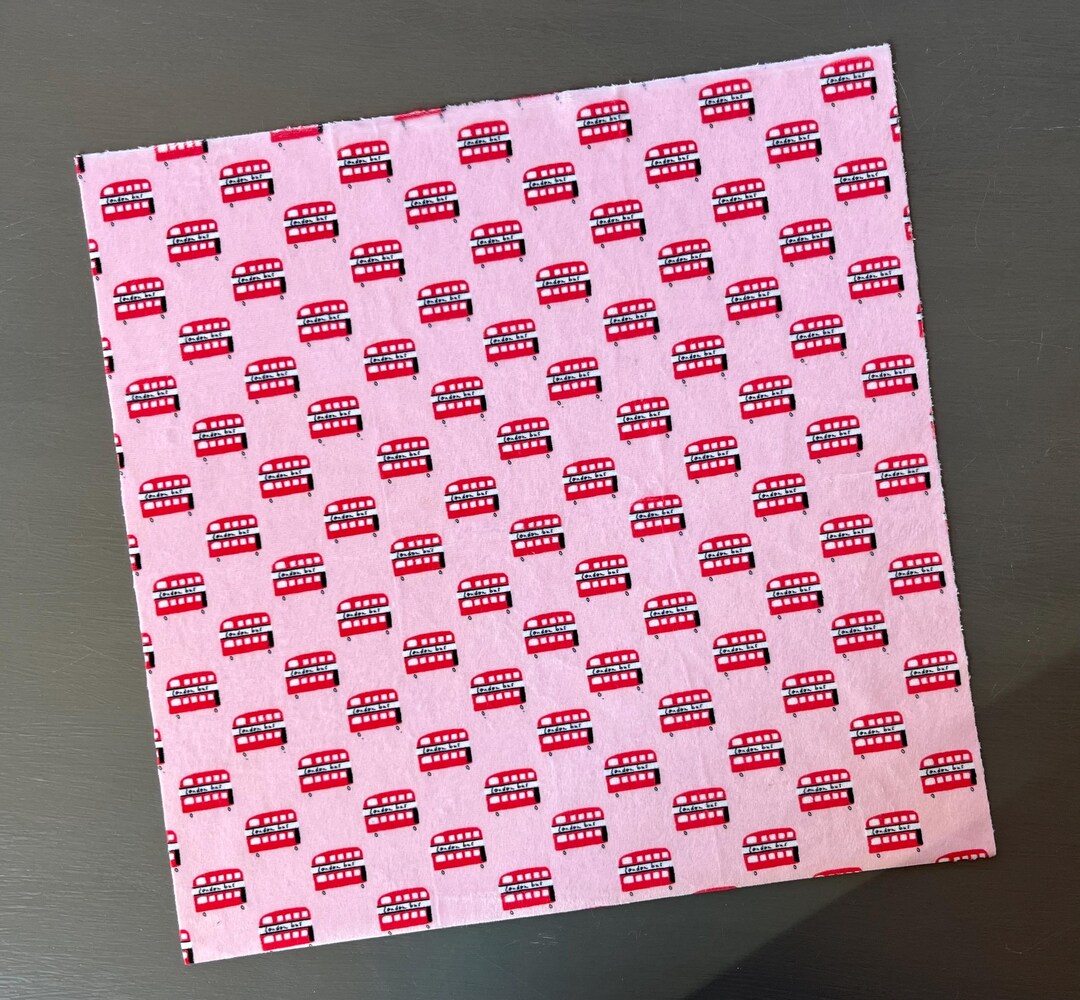 London Bus Minky Fabric Piece. Soft Pink Polyester Material With Red ...