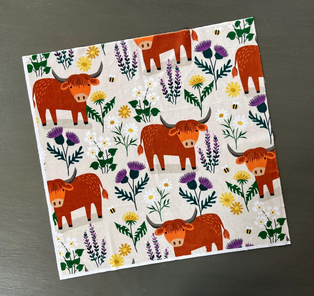Highland Cow Minky Fabric Piece. Approx. 18 by 18 Inch Square. Soft ...
