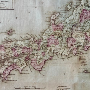 Japan Map Fabric Piece. 17 by 15 Inch. Small Vintage Japanese Map Panel ...