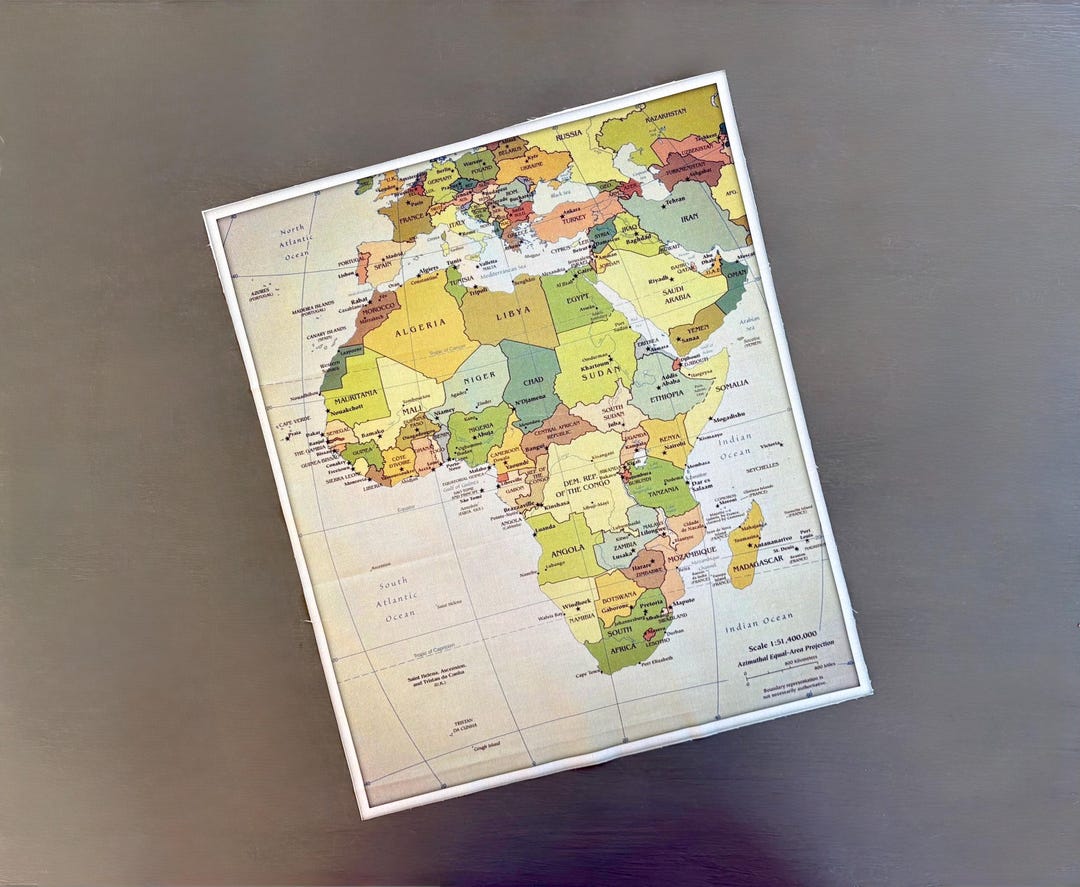 Africa Map Fabric Piece. Approximately 15 by 18 Inch. Vintage Small ...