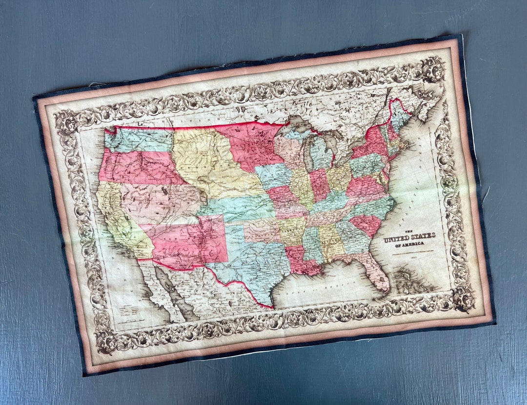 USA Map Fabric Piece. 20 by 13.5 Inch. Small Vintage United States of ...