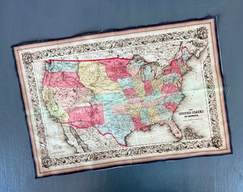 USA Map Fabric Piece. 17.5 by 12 Inch. Small Vintage United States of ...