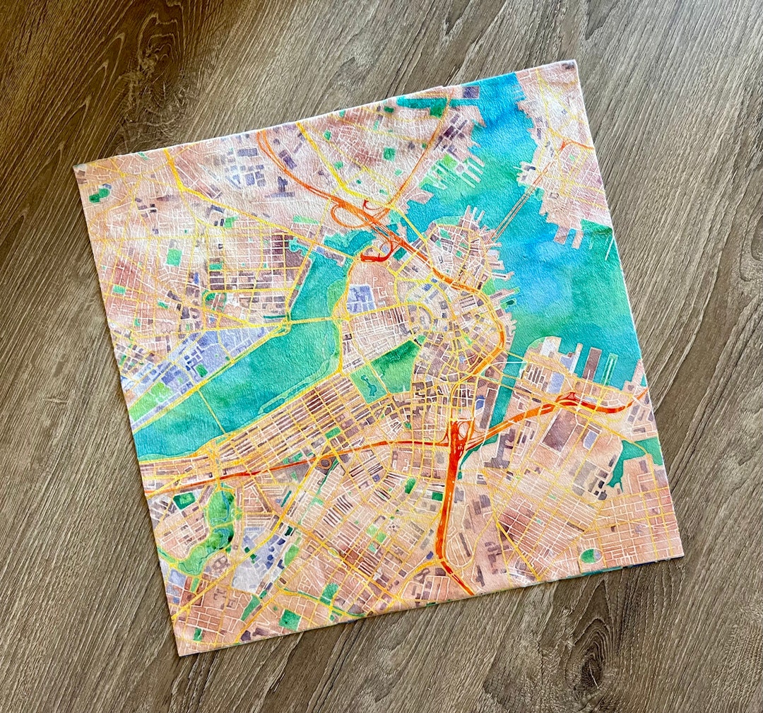 Boston MA Map Minky Fabric Piece. 18 by 17.5 Inch. Soft Massachusetts ...