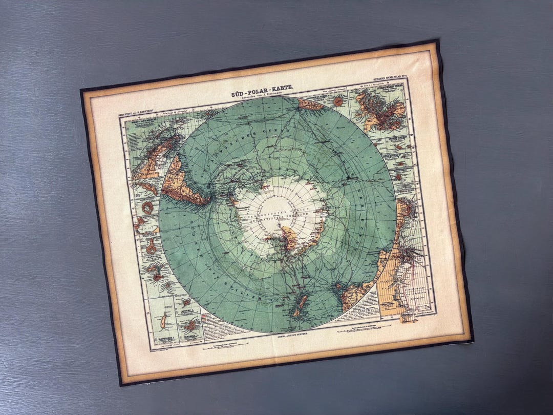 Antarctica Map Fabric Piece. 17.5 by 21 Inch. Vintage Small Map Panel ...
