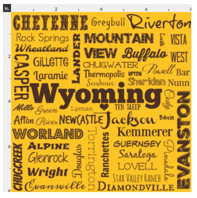 Wyoming Fabric Yardage. WY Cities Cotton Material by the Fat Quarter or ...