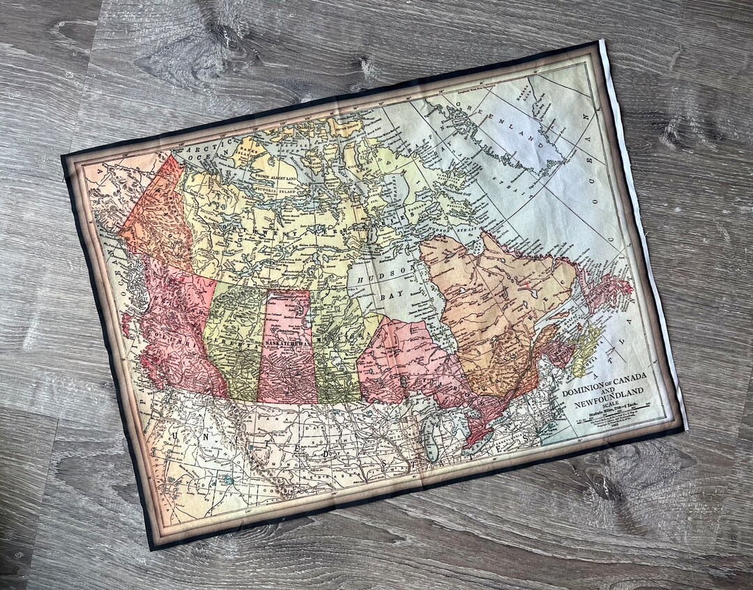 Canada Map Fabric Piece. 20 by 15 Inch. Vintage Newfoundland and ...