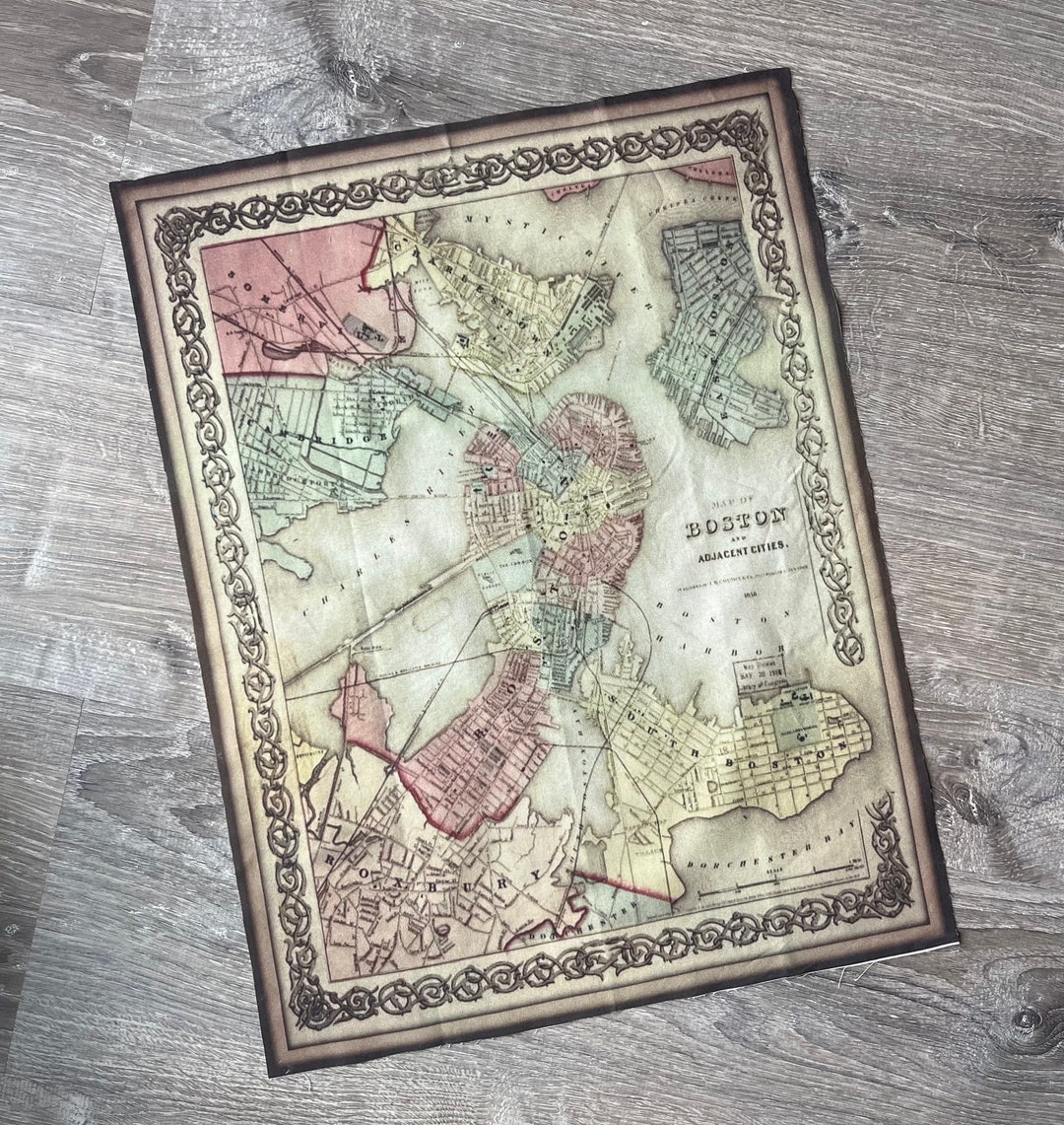 Boston Map Fabric Piece. 16 by 21 Inch. Vintage Small Massachusetts Map ...