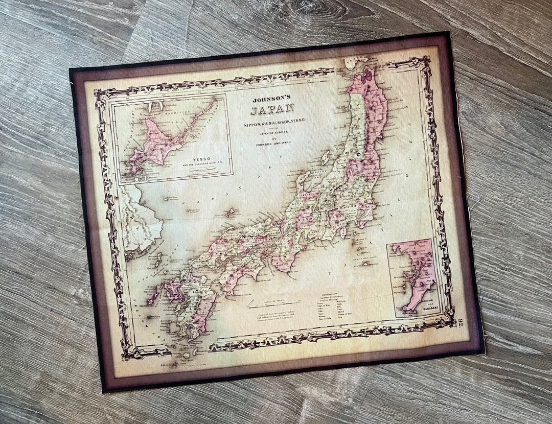 Japan Map Fabric Piece. 17 by 15 Inch. Small Vintage Japanese Map Panel ...