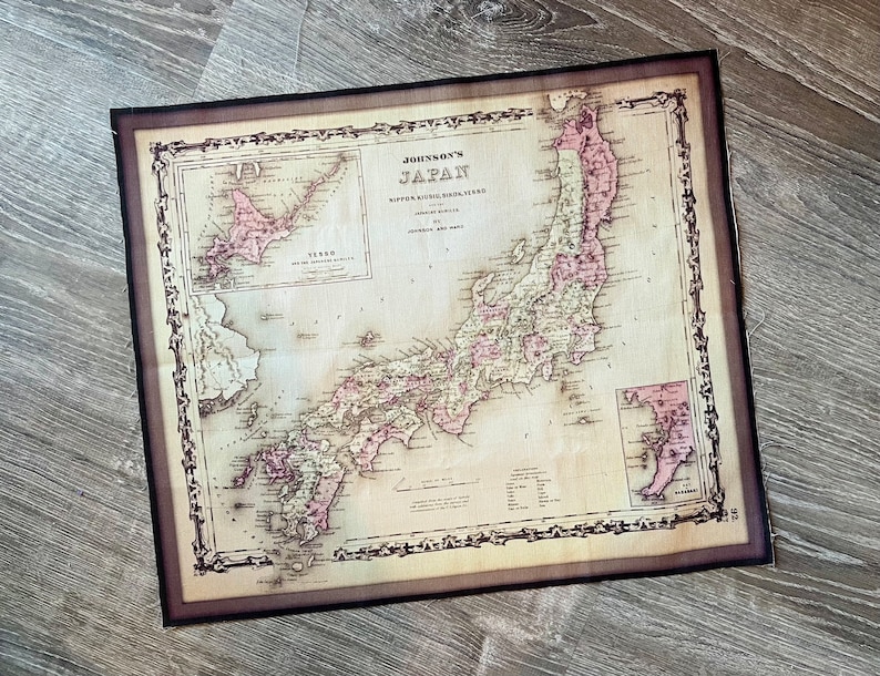 Japan Map Fabric Piece. 17 by 15 Inch. Small Vintage Japanese Map Panel ...
