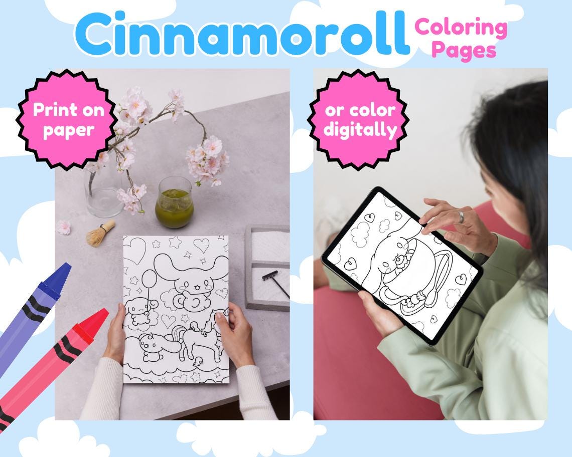 Cute Cinna Mon Roll Coloring Pages | Kitty and Friends - Etsy