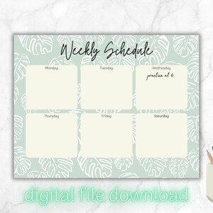 Weekly Schedule Planner Printable Digital File Download Boho Plant ...