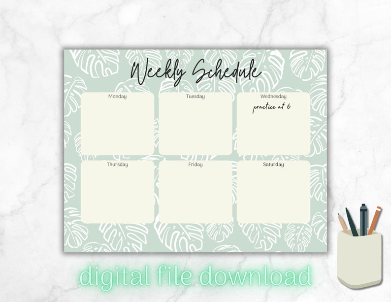 Weekly Schedule Planner Printable Digital File Download Boho Plant ...