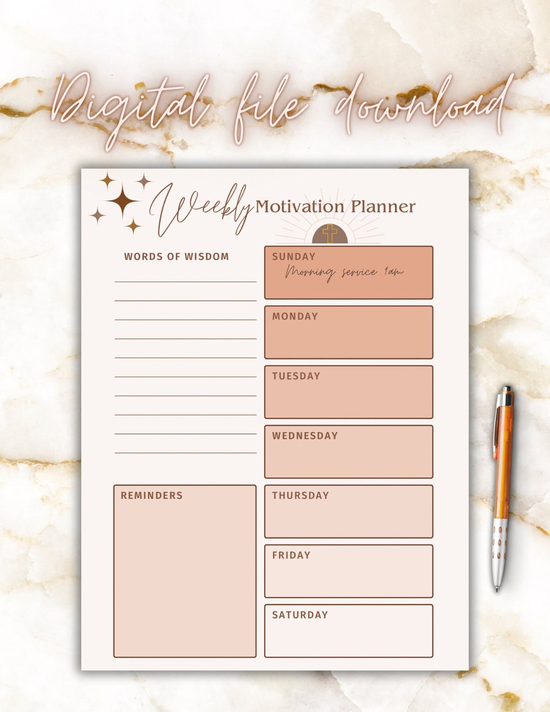 Weekly Planner Printable Boho Printable Planner I Motivational PDF ...