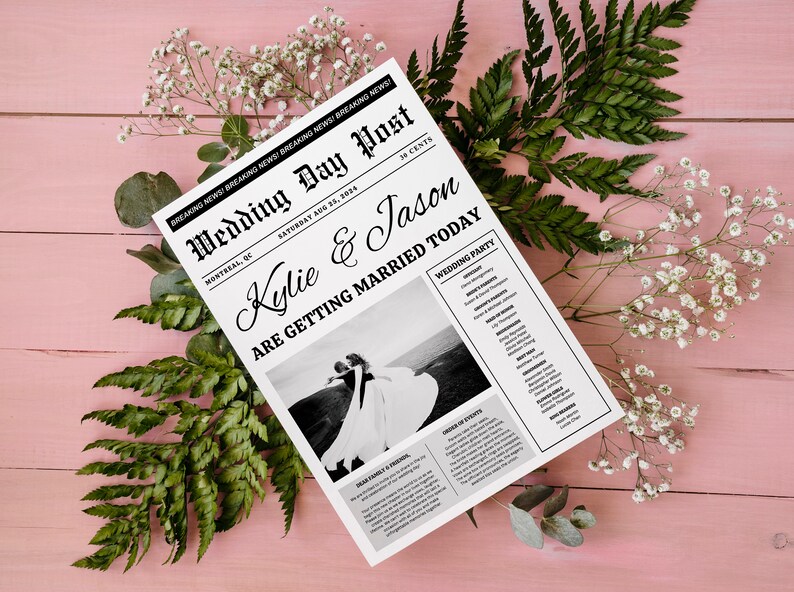 Canva Wedding Newspaper Template, Editable Newspaper Wedding Program ...