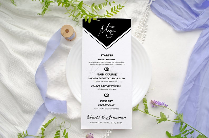 Template for Wedding Menu, Simple Wedding Menu Design, Editable and Printable Menu, Menu Card ...