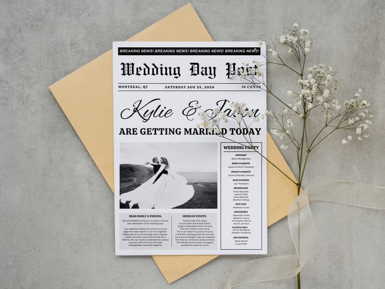 Canva Wedding Newspaper Template, Editable Newspaper Wedding Program ...