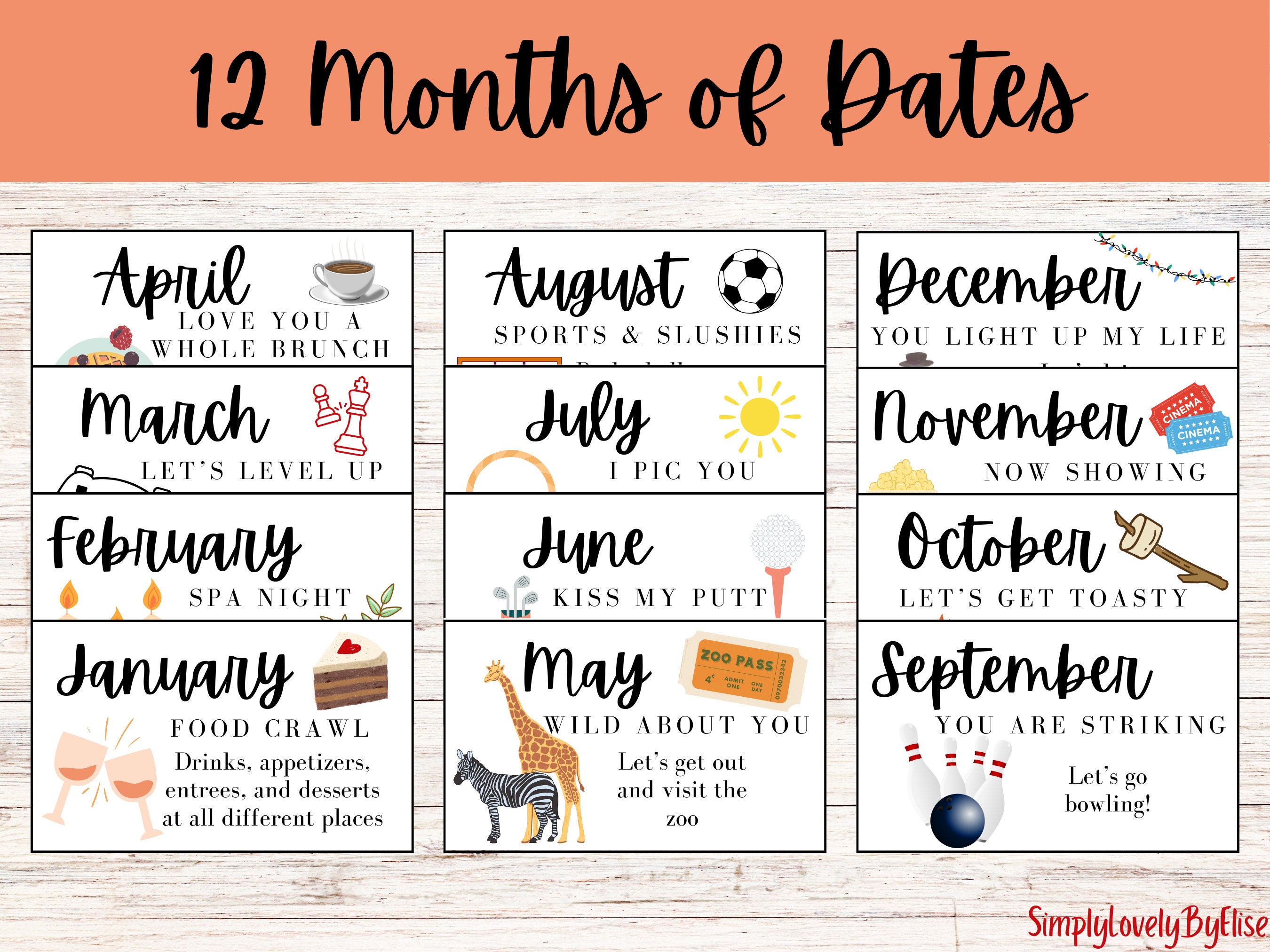 12 Months of Dates- Anniversary Gift- Valentine's Day Gift for ...