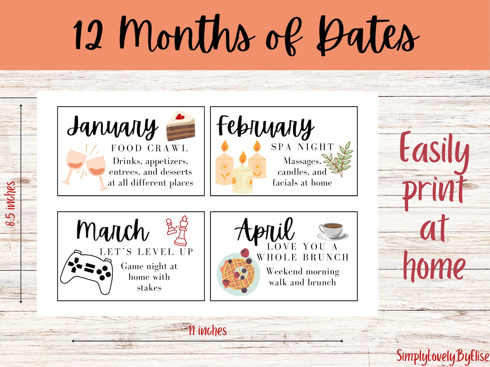 12 Months of Dates- Anniversary Gift- Valentine's Day Gift for ...