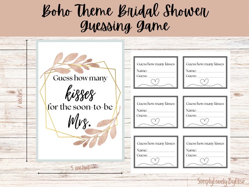 Boho Bridal Shower Guessing Game- Guess How Many Kisses for the Soon-to ...