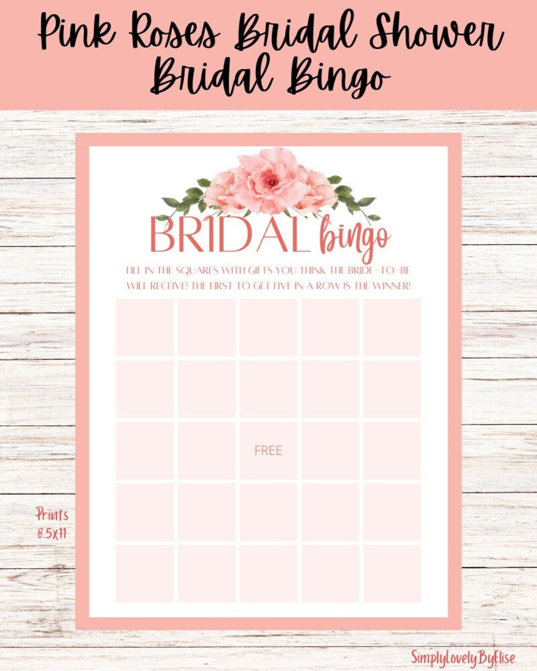 Pink Roses Bridal Shower Bridal Bingo- Interactive Bingo Board - Etsy