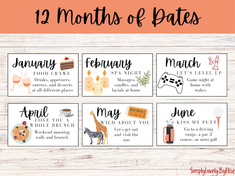 12 Months of Dates- Anniversary Gift- Valentine's Day Gift for ...