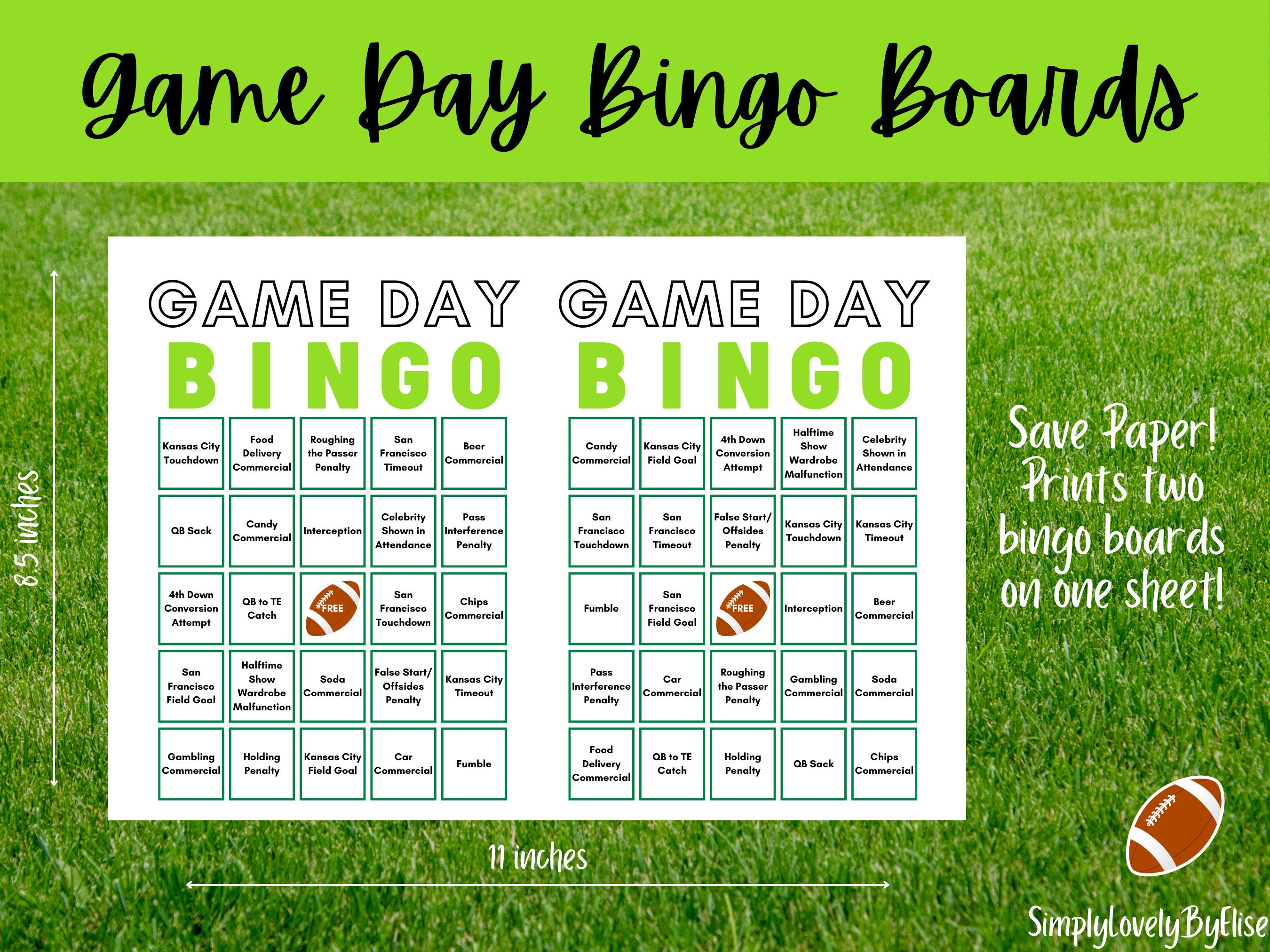 Game Day Bingo Made for 2024 Big Football Game 24 Unique Football Bingo ...