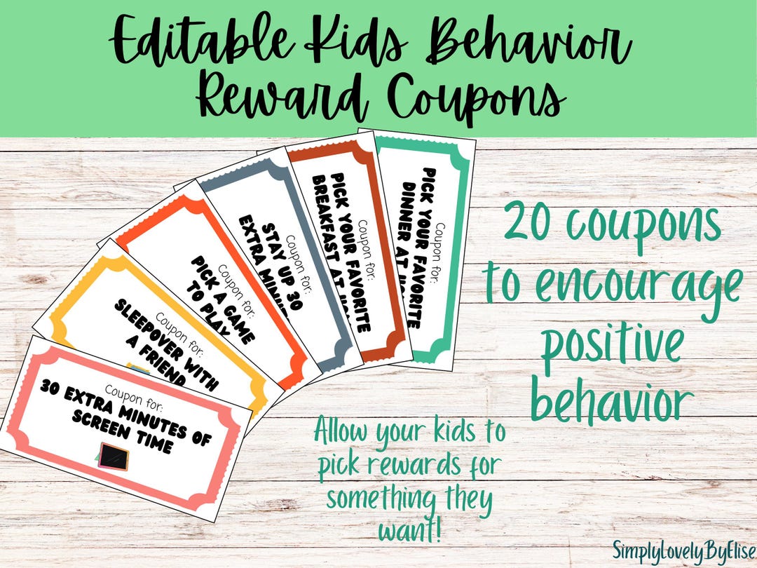 Editable Kids Behavior Reward Coupons - Etsy