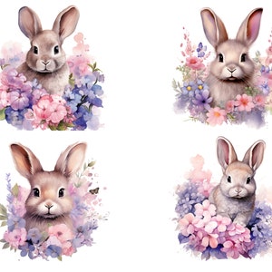 Purple Easter Watercolor Clipart, Purple Floral Bunnies, Easter Bunny ...