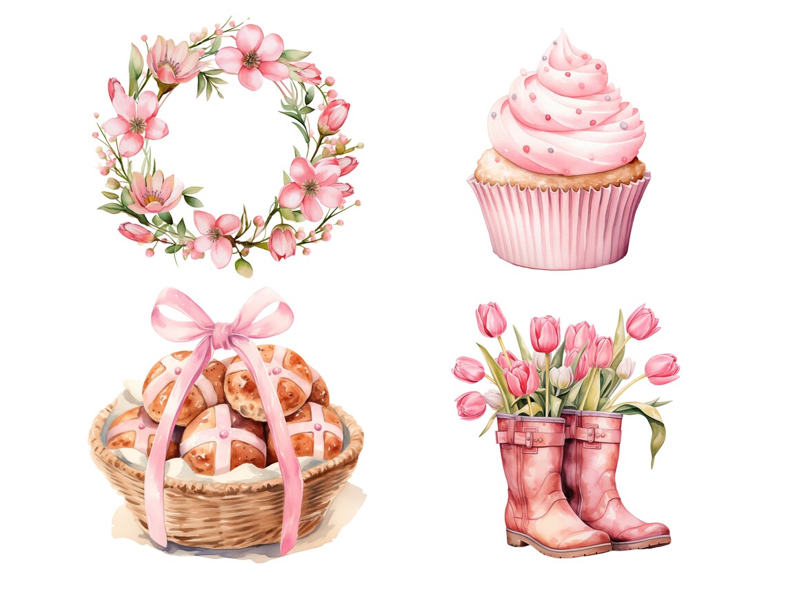 Pink Easter Watercolor Clipart, Pink Easter PNG, 19 Pink Easter ...