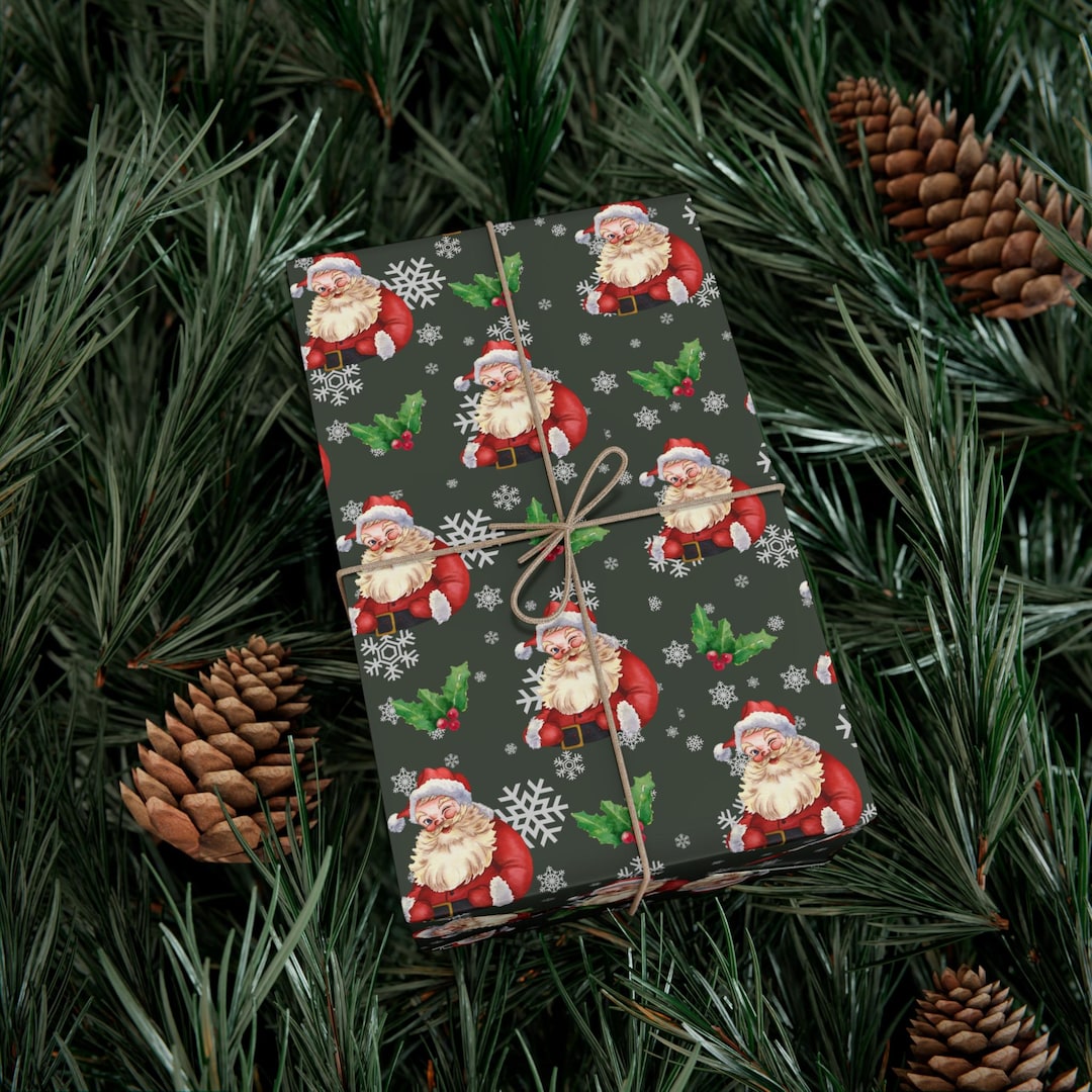 Santa Vintage Christmas Wrapping Paper, Nostalgic Holiday Gift Wrap ...