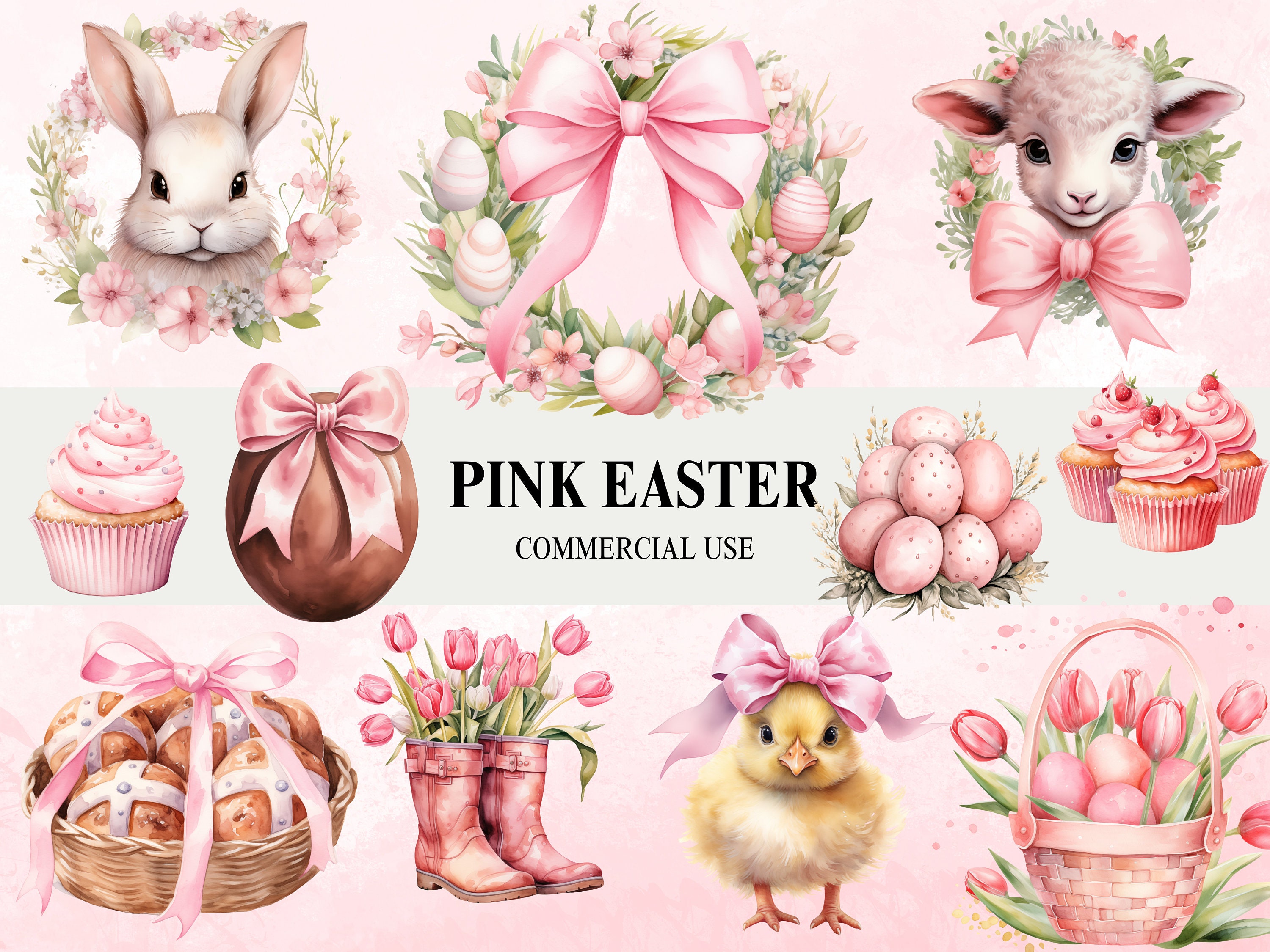 Pink Easter Watercolor Clipart, Pink Easter PNG, 19 Pink Easter ...