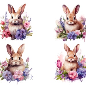 Purple Easter Watercolor Clipart, Purple Floral Bunnies, Easter Bunny ...