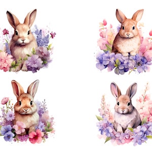 Purple Easter Watercolor Clipart, Purple Floral Bunnies, Easter Bunny ...