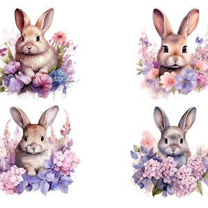 Purple Easter Watercolor Clipart, Purple Floral Bunnies, Easter Bunny ...