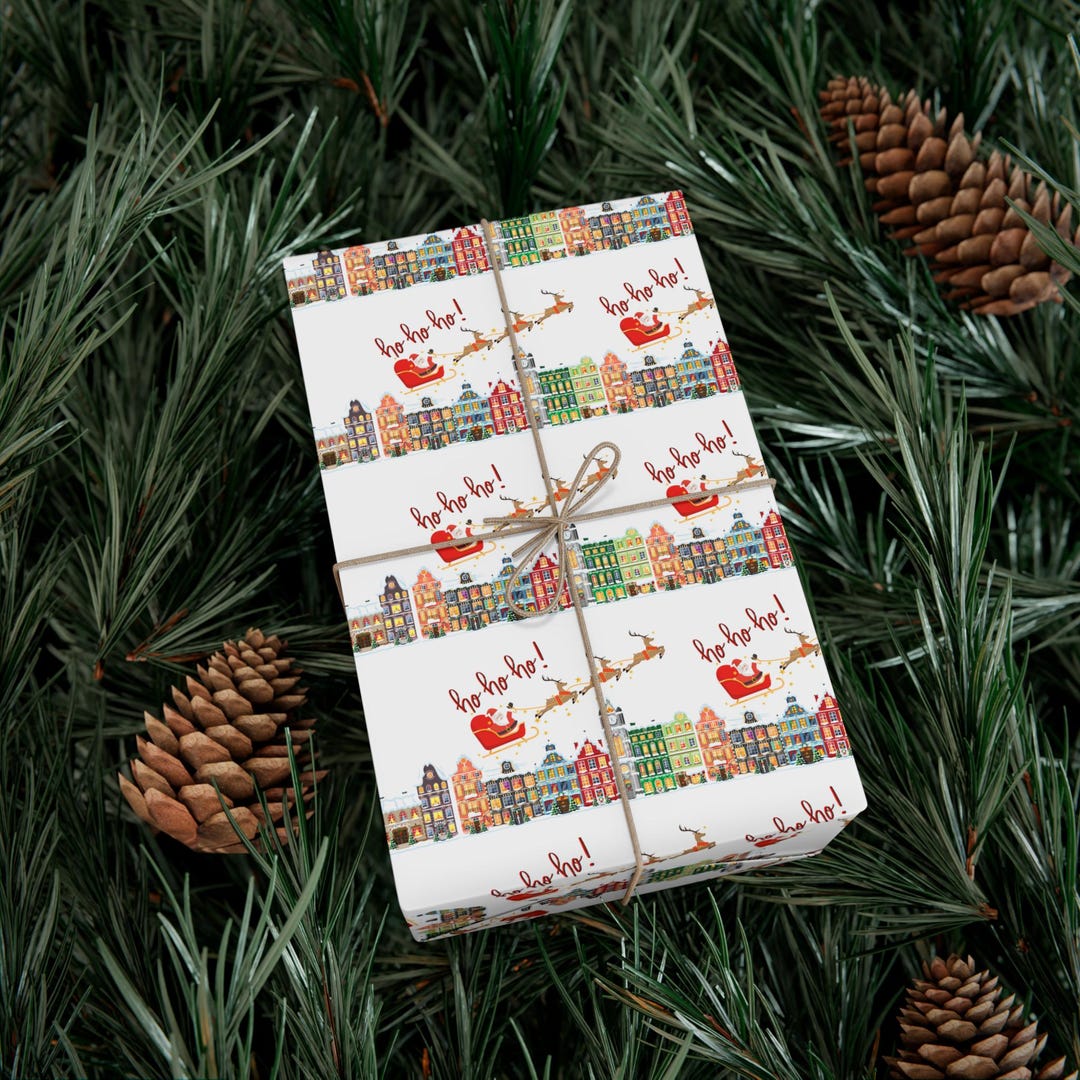 Santa Christmas Wrapping Paper, Santa Sleigh Wrappping Paper, Christmas ...