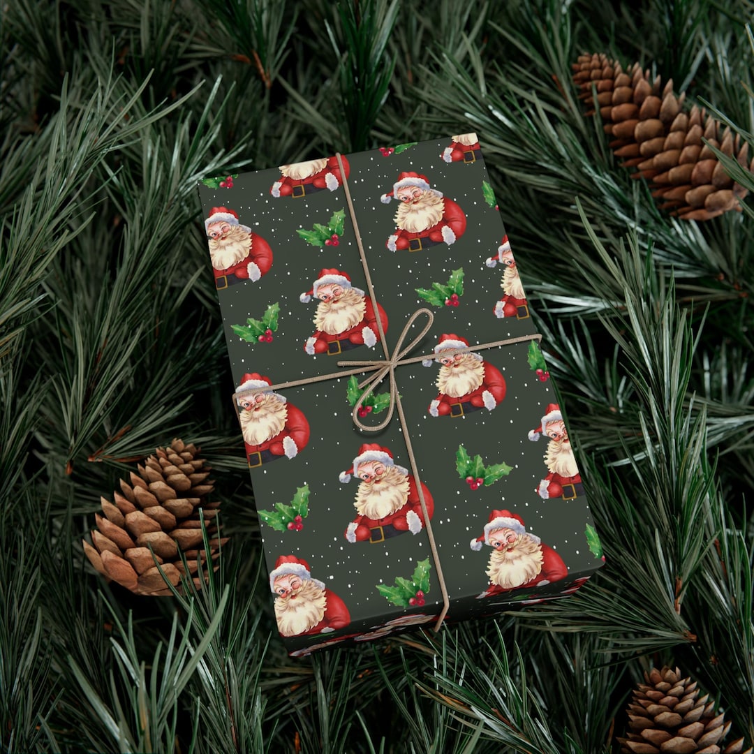 Vintage Santa Christmas Wrapping Paper, Nostalgic Holiday Gift Wrap ...
